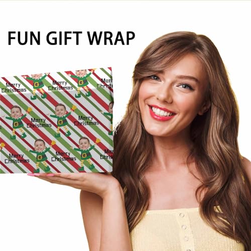 Artsadd Custom Photo Face Wrapping Paper Roll For Christmas, Birthday, Holiday, Wedding, Dad Father's Day Gifts Packing (1 Roll, Christmas 06)