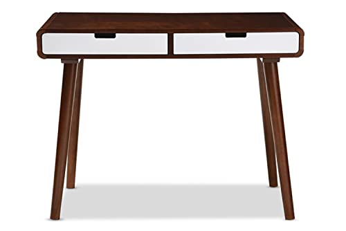 BAXTON STUDIO Casarano Two-Tone Finish 2 Drawer Wood Home Office Writing Desk, Dark Walnut/White