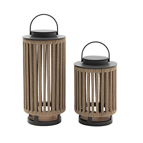 LebenLiebe Outdoor Solar Lights Patio Decorative Lanterns Aluminum Braided Rope Lantern with Handle for Yard, Lawn, Garden,Yellow,21 Inches