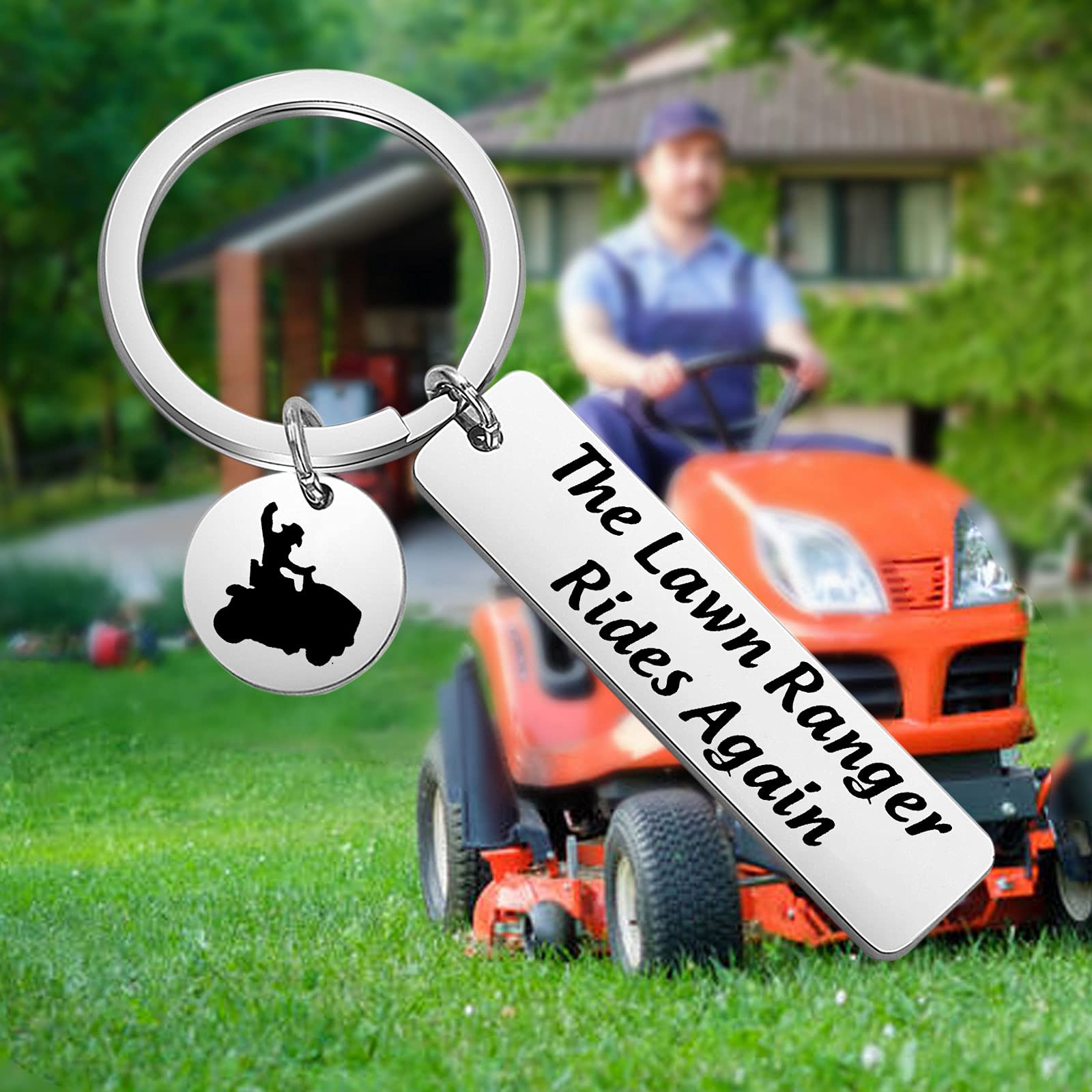 POTIY Lawn Enforcement Gift Mowing the Lawn Jewelry the Lawn Ranger Rides Again Keychain Outdoors Keychain Father's Day Keychain (keychain)