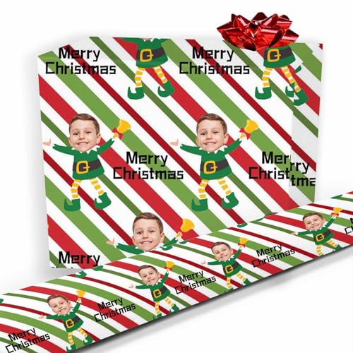 Artsadd Custom Photo Face Wrapping Paper Roll For Christmas, Birthday, Holiday, Wedding, Dad Father's Day Gifts Packing (1 Roll, Christmas 06)