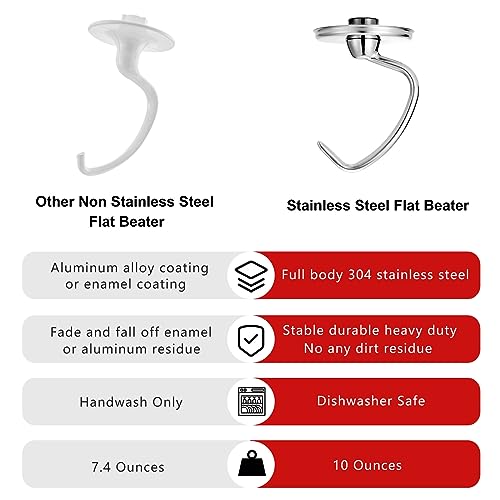 4.5-5QT Stainless Steel Dough Hook for KitchenAid Stand Mixer, Kitchen Aid Attachment Accessories/No coating/Dishwasher Safe Replacement for Kitchenaid Classic, Classic Plus and Artisan Serie Mixer