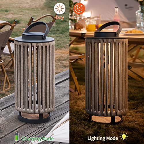 LebenLiebe Outdoor Solar Lights Patio Decorative Lanterns Aluminum Braided Rope Lantern with Handle for Yard, Lawn, Garden,Yellow,21 Inches