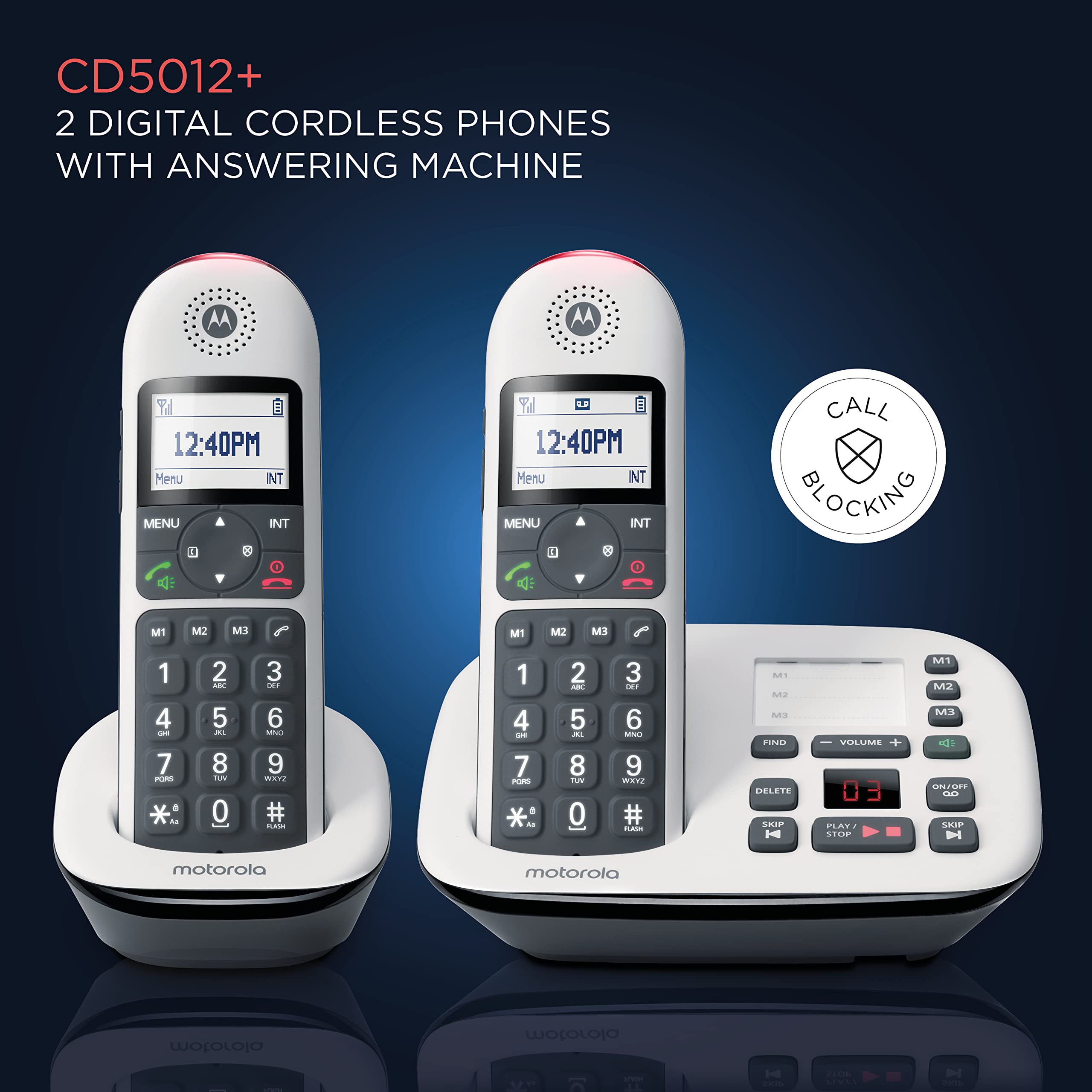 Motorola CD5012 CD5 Series Digital Cordless Telephone with Answering Machine (2 Handsets)