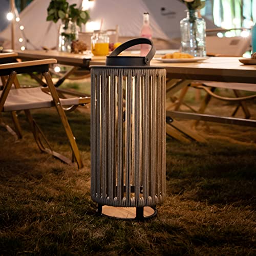 LebenLiebe Outdoor Solar Lights Patio Decorative Lanterns Aluminum Braided Rope Lantern with Handle for Yard, Lawn, Garden,Yellow,21 Inches