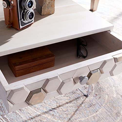 Safavieh Home Collection Raveena Mid-Century White Wash and Silver Hairpin Leg Coffee Table, 0