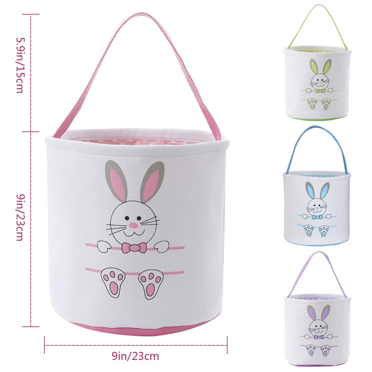 4 Pack Easter Bunny Basket Bags Gift Basket Easter Bag Bunny Ear Bag Tote Bag for Egg Hunting Candy and Gifts Carry Bucket (Easter Bunny Bag 01)