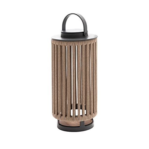 LebenLiebe Outdoor Solar Lights Patio Decorative Lanterns Aluminum Braided Rope Lantern with Handle for Yard, Lawn, Garden,Yellow,21 Inches