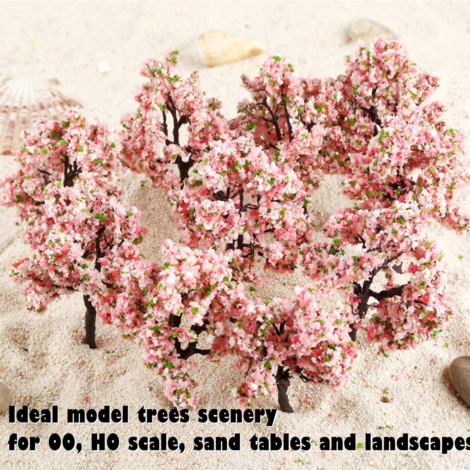 Yetaha 10PCS Pink Flower Model Tree Railway Train Diorama Garden Scenery Layout Architecture Trees for DIY Landscape, 11CM/4.33"