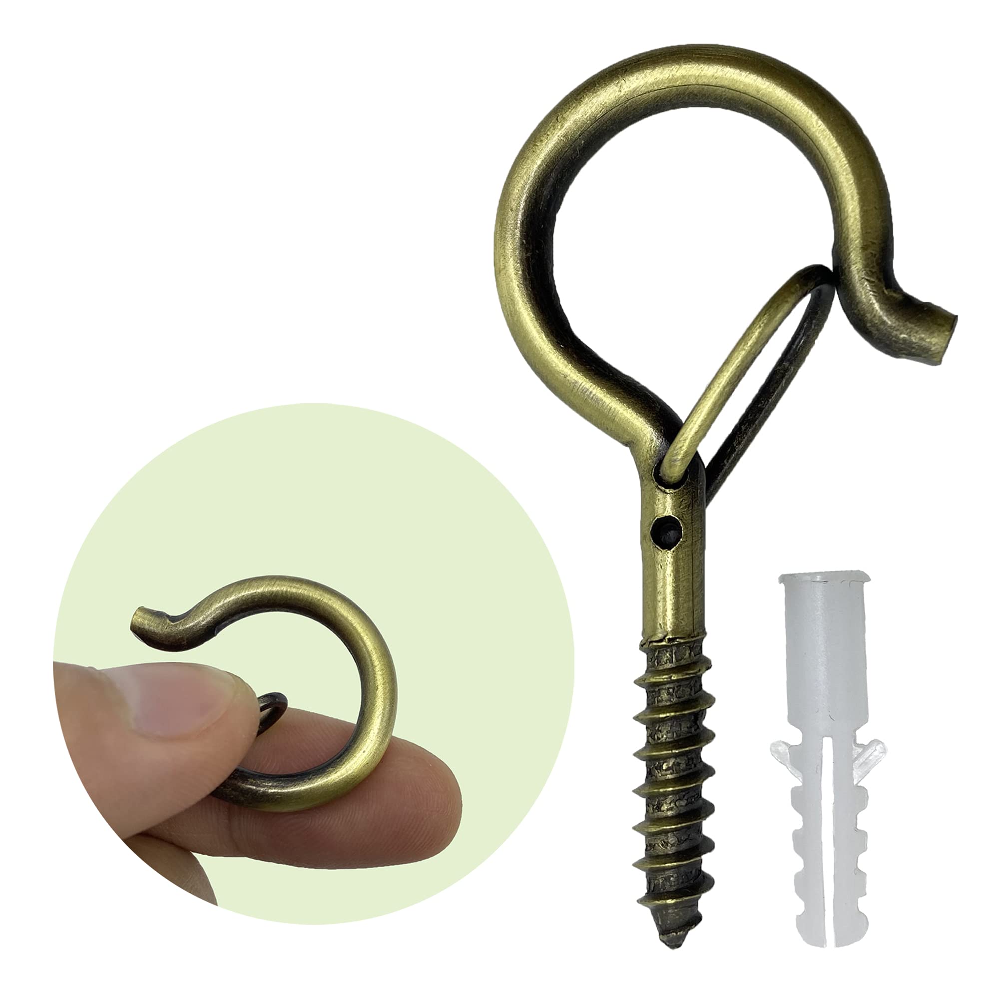 Wasnton 10 Pcs Q-Hanger Screw Hooks with Safety Buckle Design,Wall Mount 2.2 Inch Ceiling Hooks for Hanging Plants Outdoor Wire Fairy Hanger Lights and Party