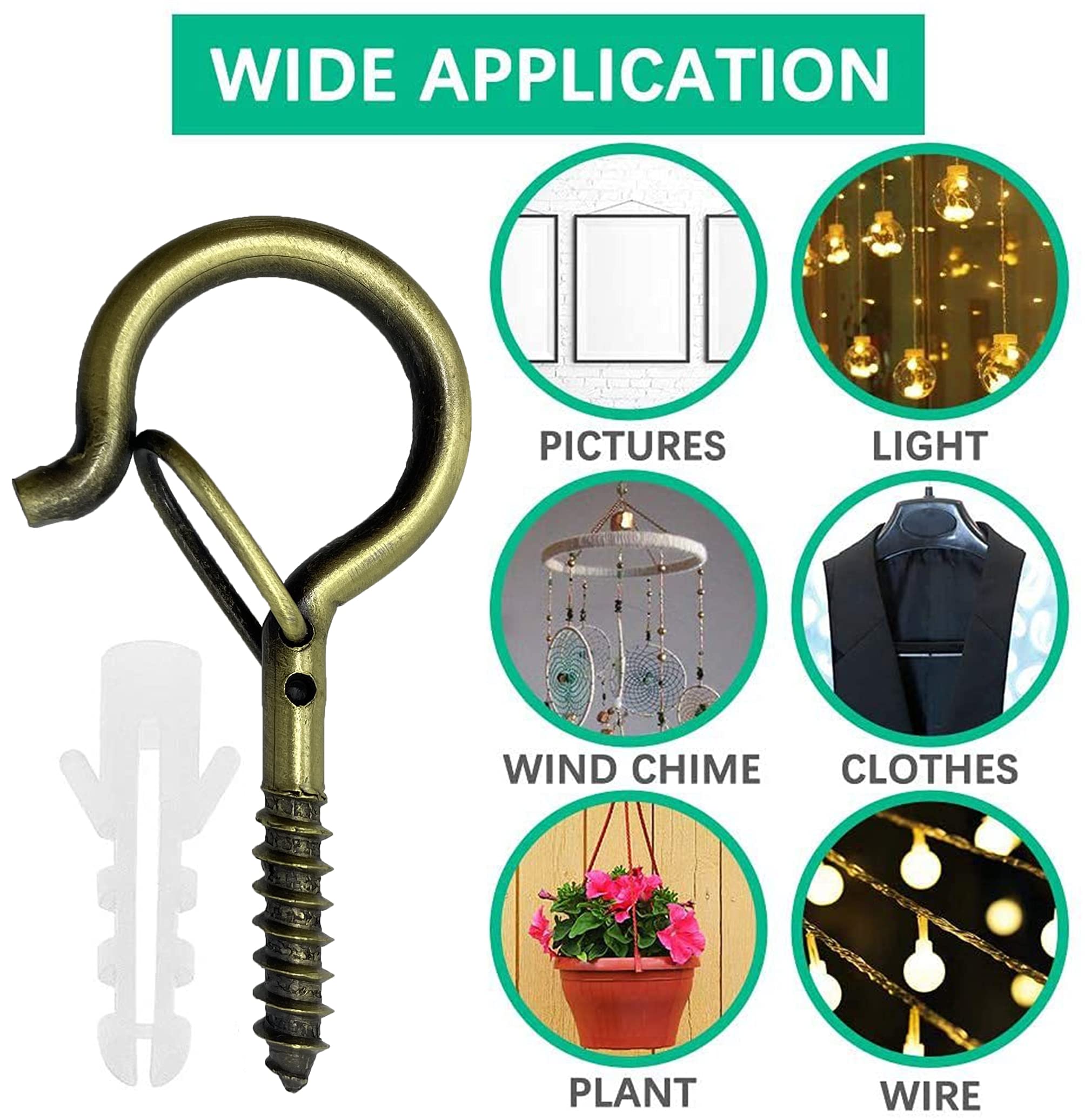 Wasnton 10 Pcs Q-Hanger Screw Hooks with Safety Buckle Design,Wall Mount 2.2 Inch Ceiling Hooks for Hanging Plants Outdoor Wire Fairy Hanger Lights and Party