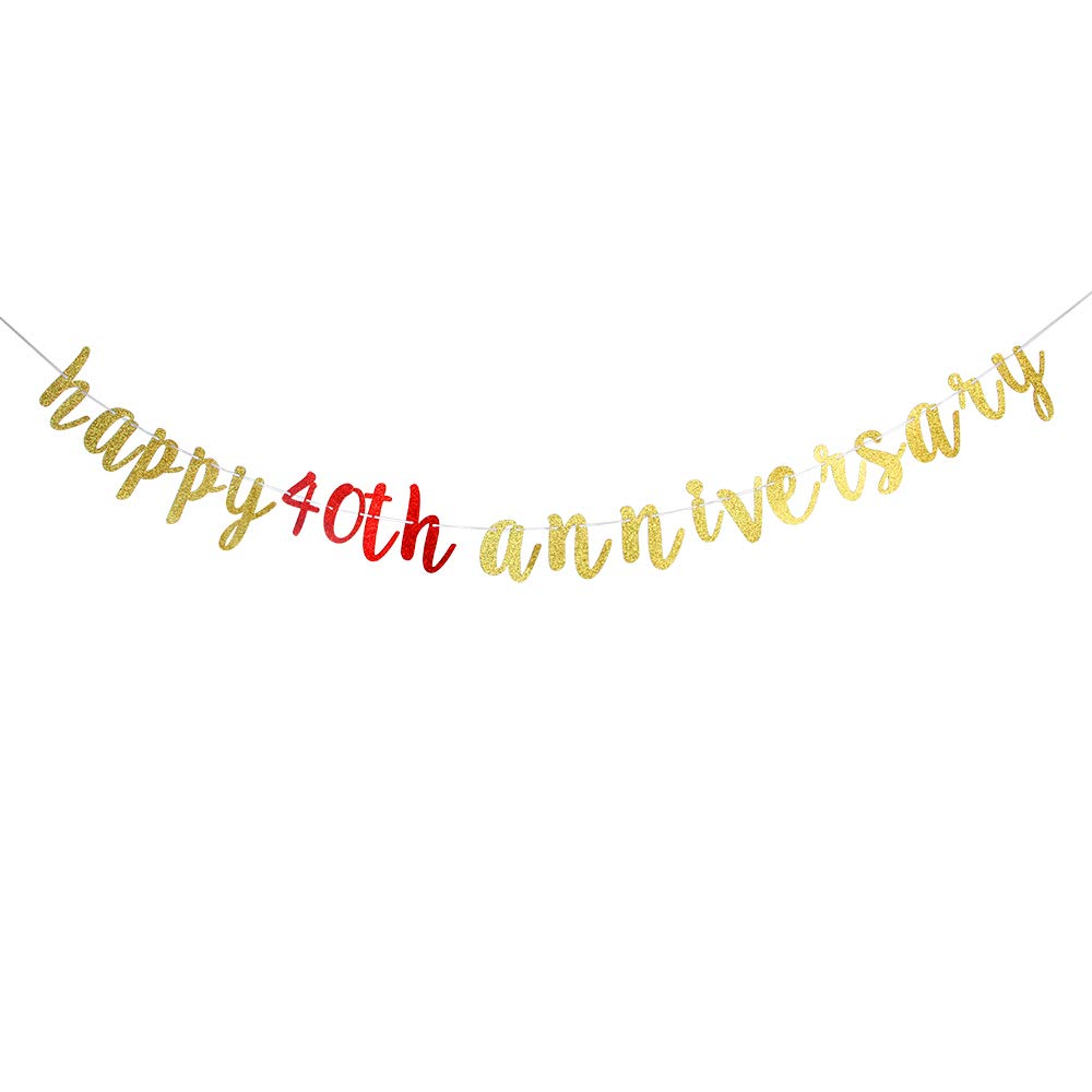 AonBon Happy 40th Anniversary Banner, for 40th Anniversary Party Decoration, 40th Wedding Anniversary Party Decoration Photo Props