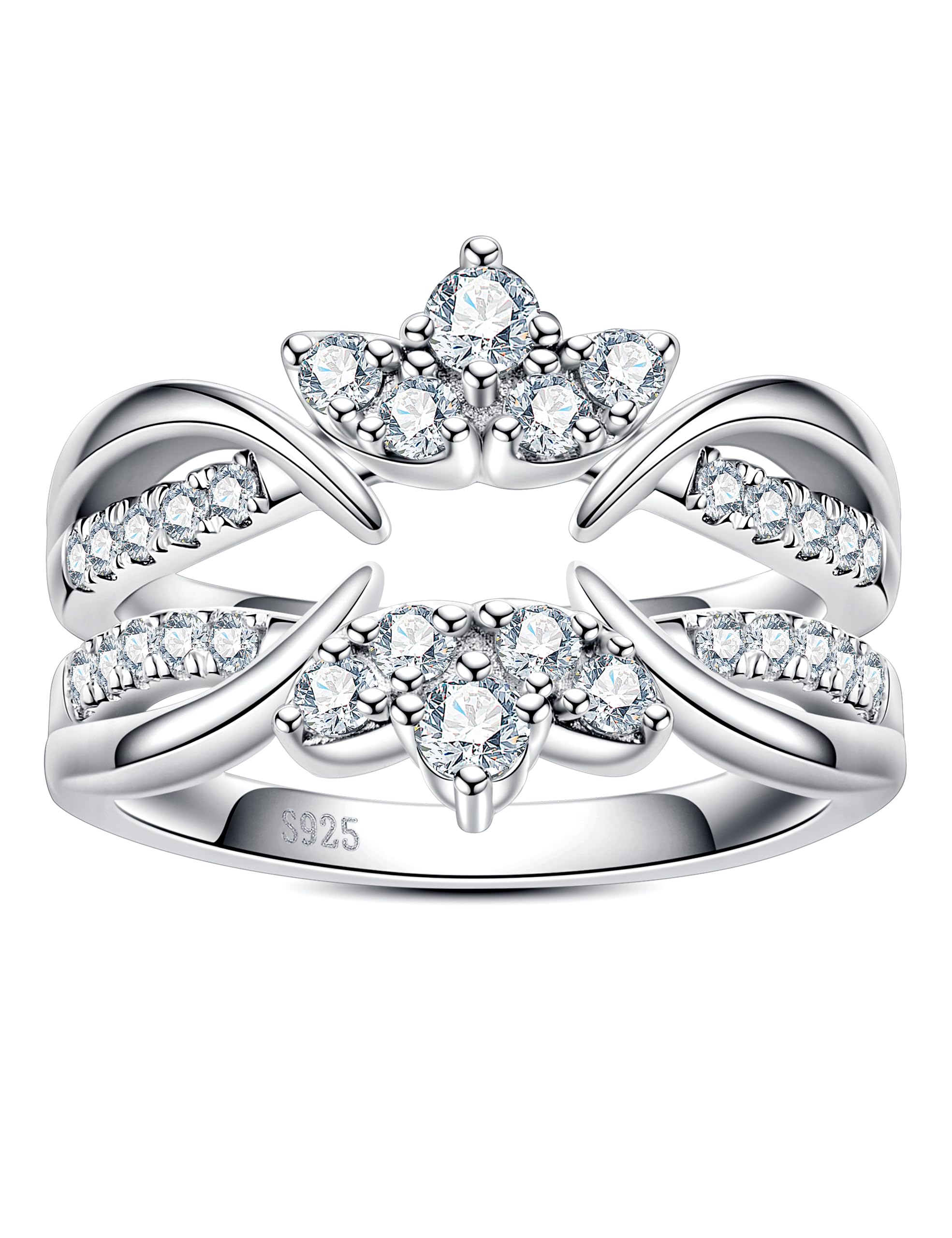 CannyCat Vine Moissanite Ring Enhancers 2 pieces Wrap Guard for Moissanite Engagement Anniversary Ring Platinum-Plated Silver Curved Eternity Wedding Bands for Women Stacking Rings (7)