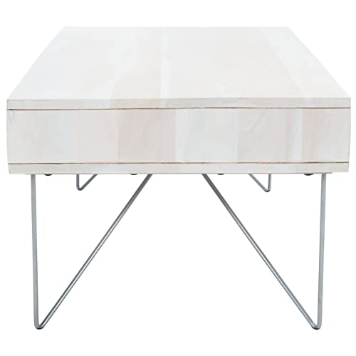 Safavieh Home Collection Raveena Mid-Century White Wash and Silver Hairpin Leg Coffee Table, 0