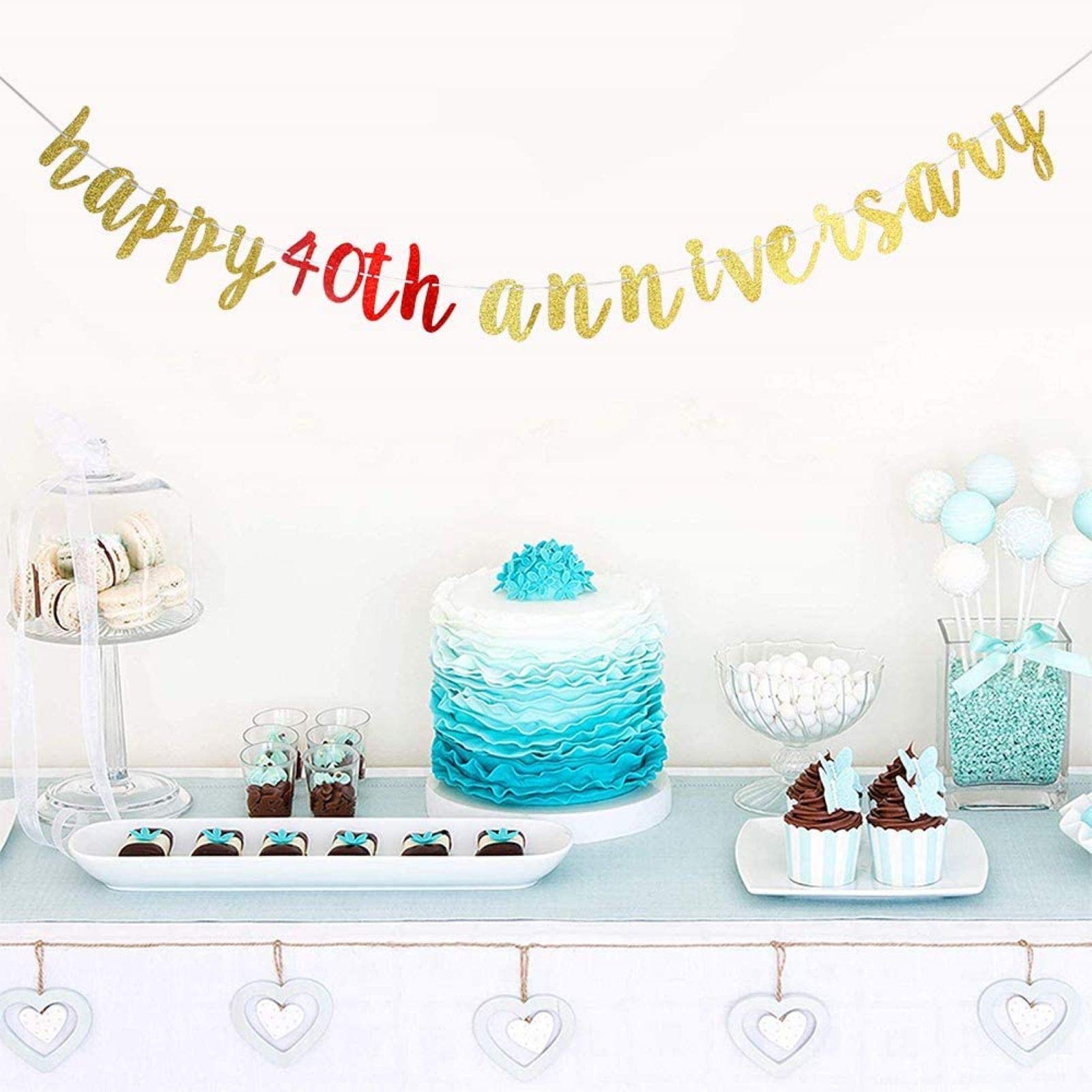 AonBon Happy 40th Anniversary Banner, for 40th Anniversary Party Decoration, 40th Wedding Anniversary Party Decoration Photo Props