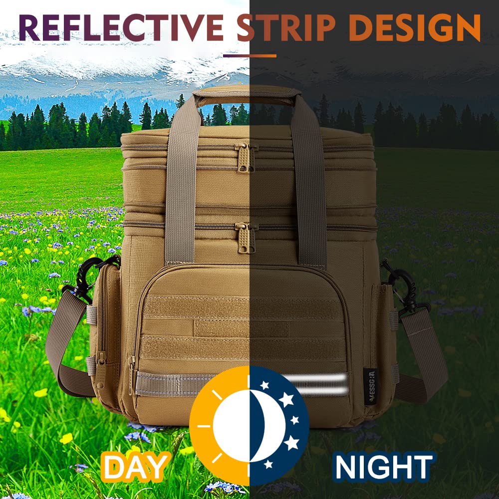Double Layer Insulated Lunch Bag for Adults, Expandable Tactical Lunch Bag Leakproof 26-Can Large Lunch Cooler Bag with Adjustable Shoulder Strap Adults Durable Lunch Pail for Work Picnic Hiking Brown