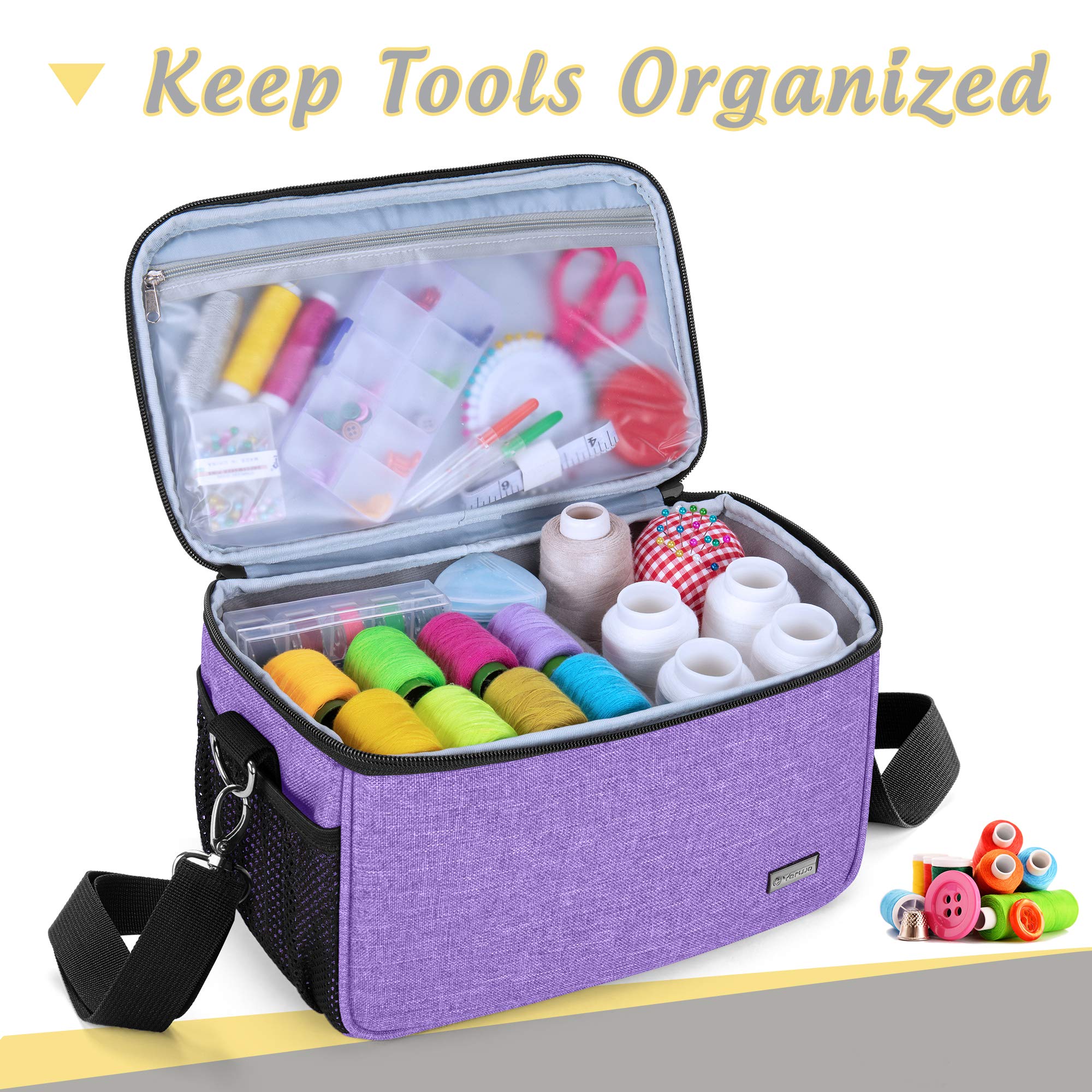 YARWO Sewing Accessories Organizer, Craft Storage Bag for Sewing Tools and Supplies, Purple