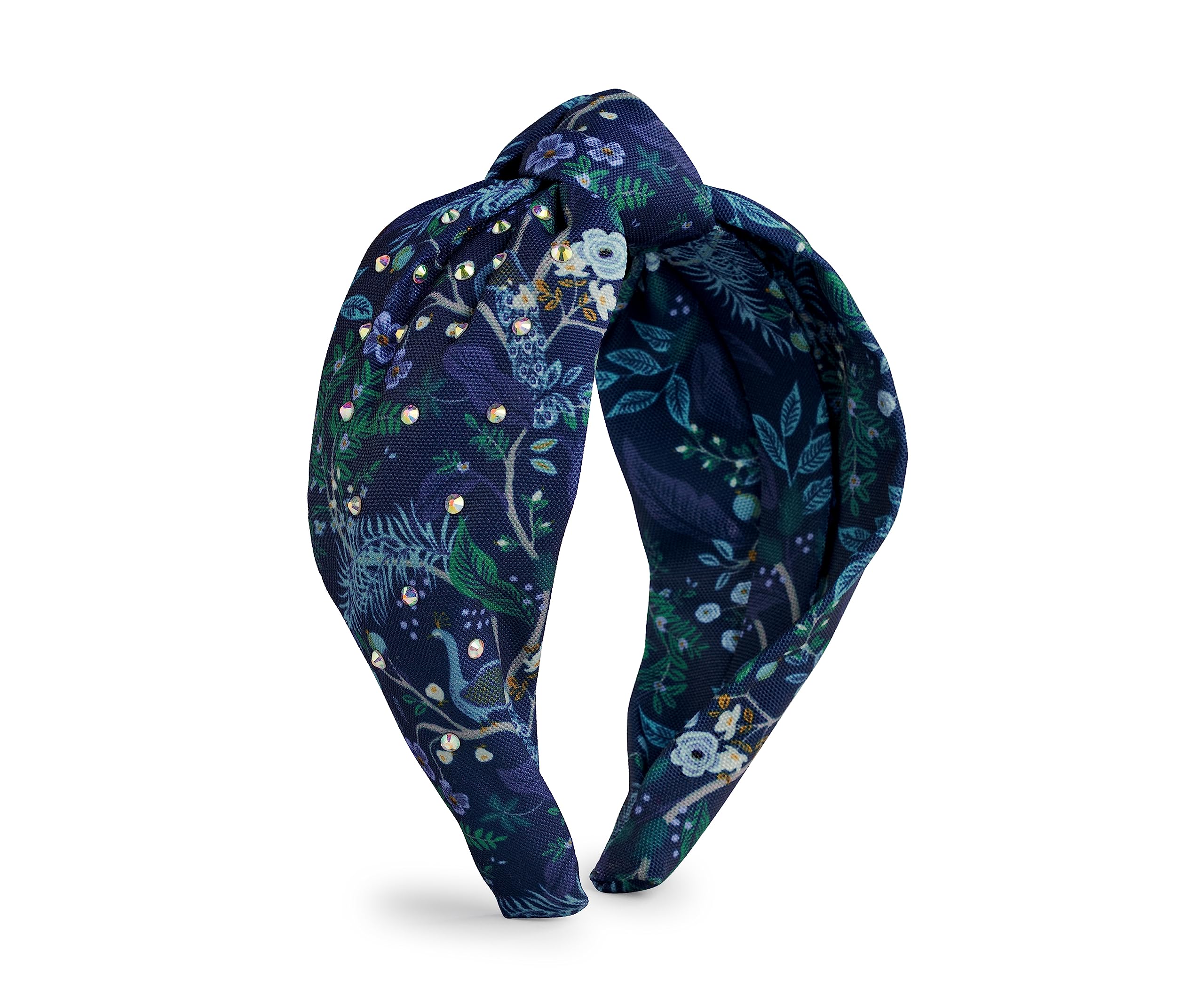 RIFLE PAPER CO. Peacock Embellished Headband, Knotted Fabric Bright Floral Pattern, Design Printed Over Structured Band, Full Polyester on Durable Plastic 1 Count (HAH018)