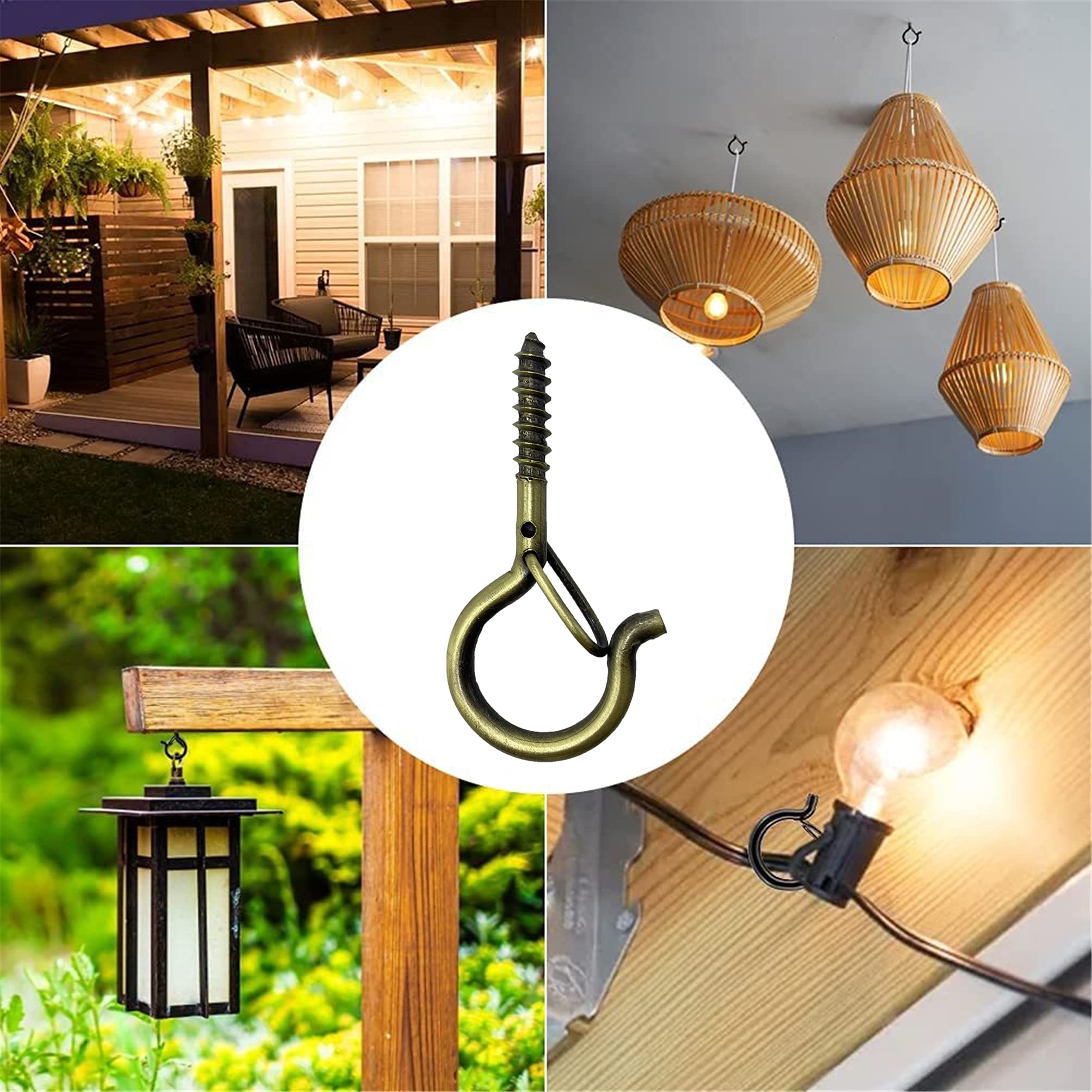 Wasnton 10 Pcs Q-Hanger Screw Hooks with Safety Buckle Design,Wall Mount 2.2 Inch Ceiling Hooks for Hanging Plants Outdoor Wire Fairy Hanger Lights and Party