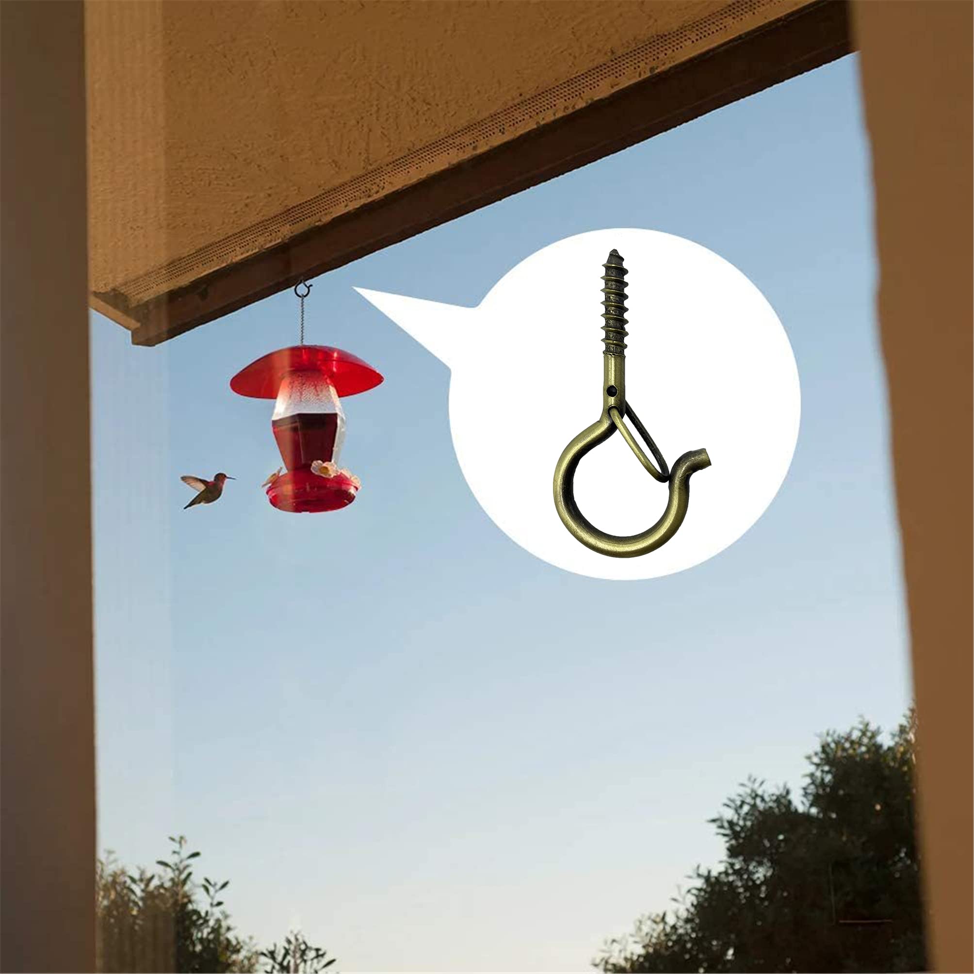 Wasnton 10 Pcs Q-Hanger Screw Hooks with Safety Buckle Design,Wall Mount 2.2 Inch Ceiling Hooks for Hanging Plants Outdoor Wire Fairy Hanger Lights and Party