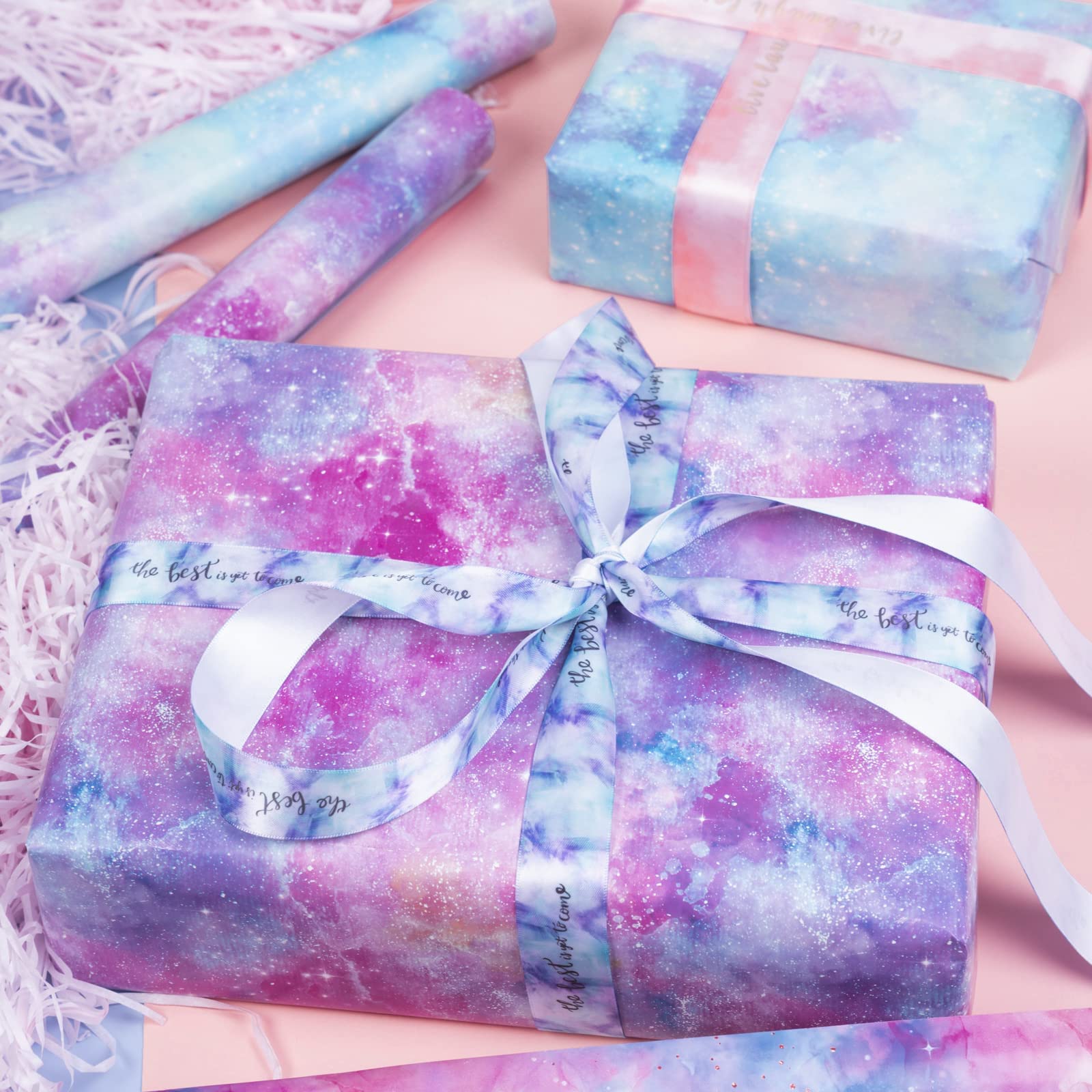 MAYPLUSS Wrapping Paper Roll - Mini Roll - 17 inch X 120 inch Per roll - Galaxy Design - Purple & Blue(42.3 sq.ft.ttl)