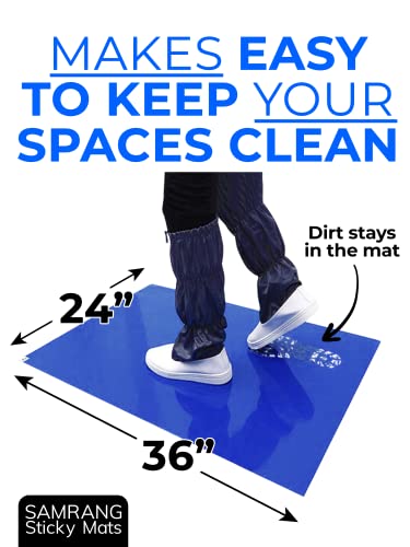 Samrang Sticky Pads, Cleanroom Sticky Mats for Construction 24" x 36" Adhesive, Walk Off Tacky Mat for Construction Lab-Room Hospital to Capture Dirt and Debris,30 Sheets per Pad (Blue) (4)