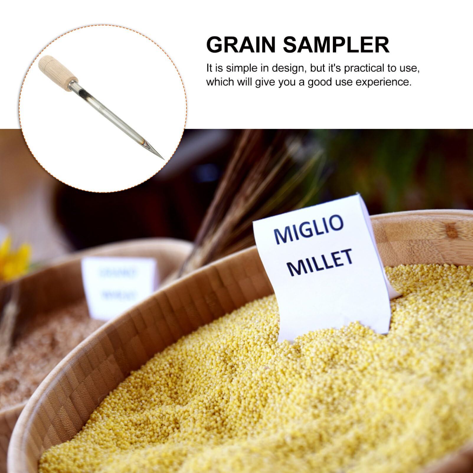 Baluue 4pcs Grain Sampler Metal Detector Turnicate Kit Outdoor Tools Grain Detector Probe Closed Sampling Agriculture Powder Sampler Stainless Steel Rice Sampler to Rotate Food