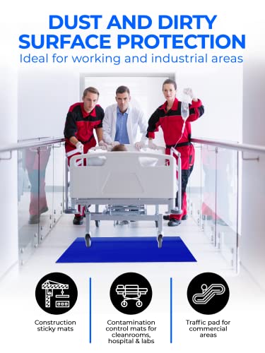 Samrang Sticky Pads, Cleanroom Sticky Mats for Construction 24" x 36" Adhesive, Walk Off Tacky Mat for Construction Lab-Room Hospital to Capture Dirt and Debris,30 Sheets per Pad (Blue) (4)