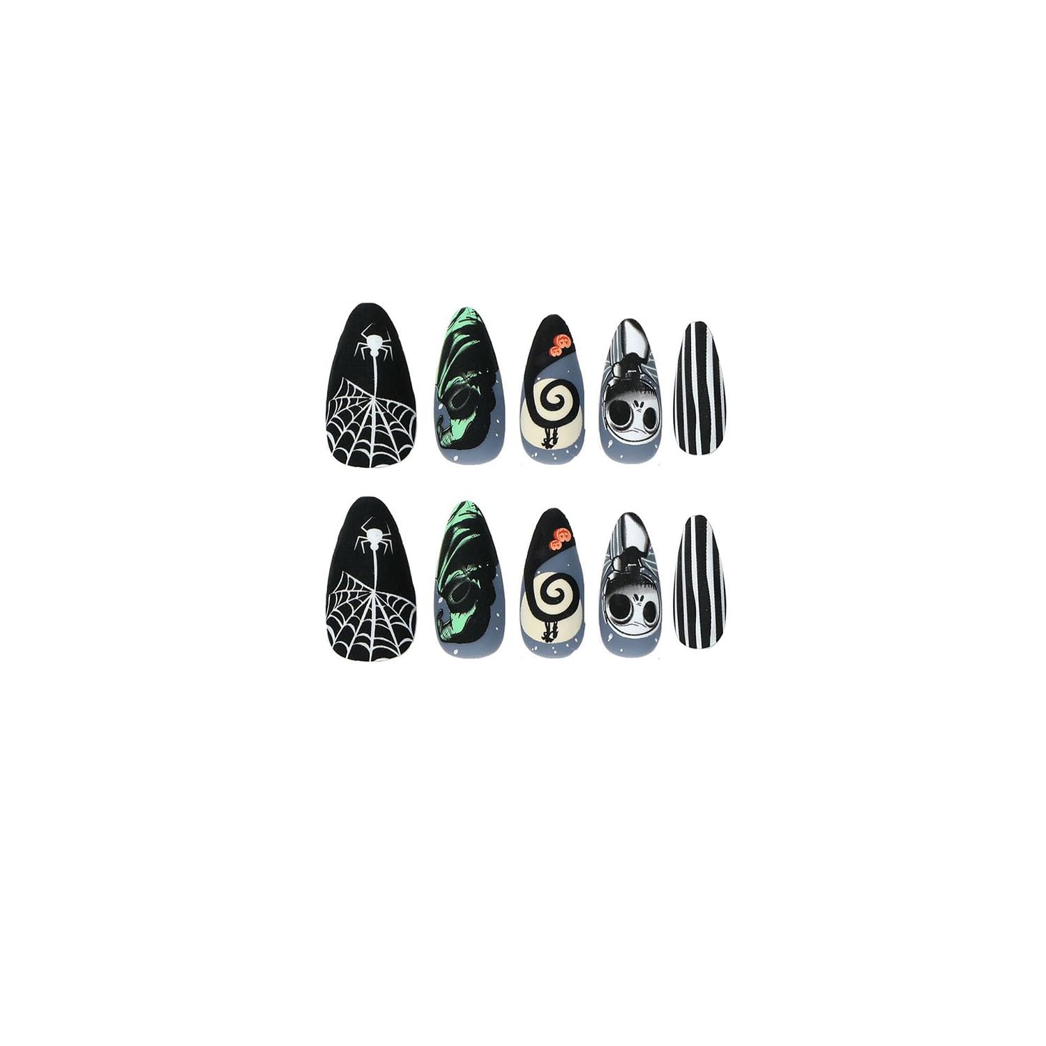 Halloween Press on Nails Medium Almond SWEKKE Fake Nails Full Cover Nightmare Nails Christmas Nails Spider Web False Nails Matte Glue on Nails Artificial Acrylic Nails for Women Girls 24 Pcs