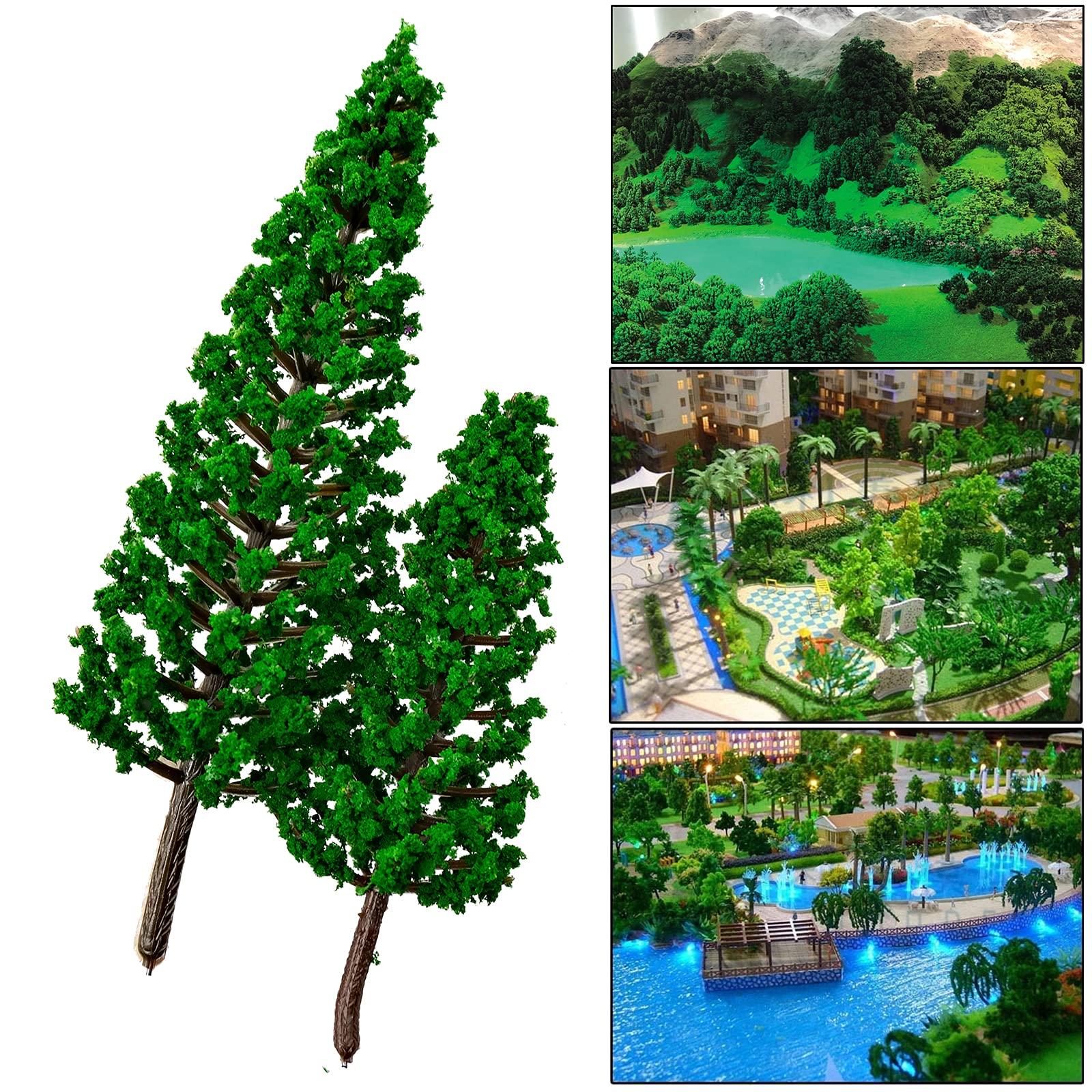 16pcs Model Pine Trees, Railroad Green Scenery Cedar Tree, Mixed Size Mini Landscape Tree(1.4-6.3in), for Woodland Scenics, Architecture, Fairy Garden Decor