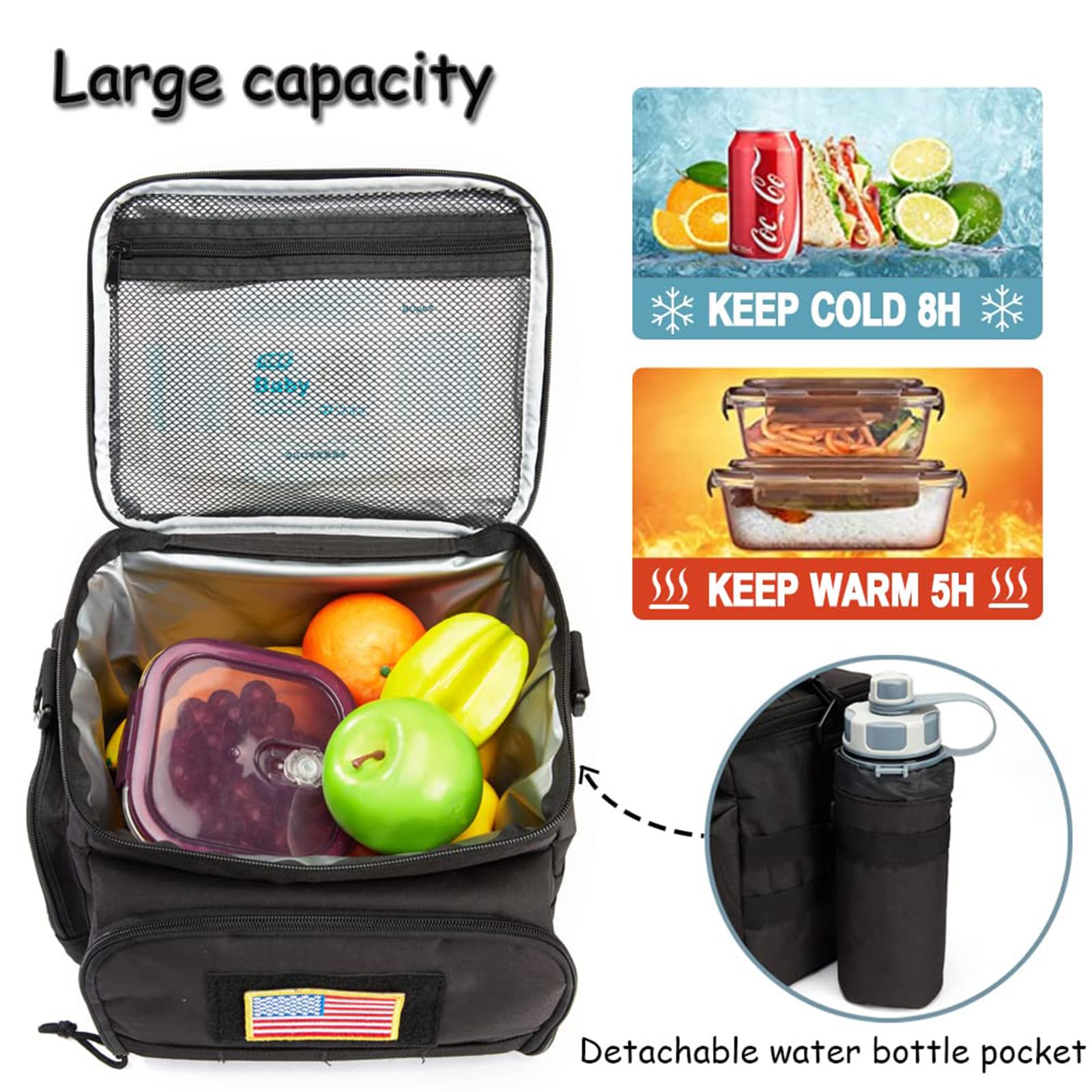 MOV COMPRA Tactical Leakproof Lunch Bag for Men, Insulated Lunch Box for Men Large Capacity with MOLLE Water Bottle Pouch and Adjustable Shoulder Starp, Green Lunchbox for Adults for Work, Picnic