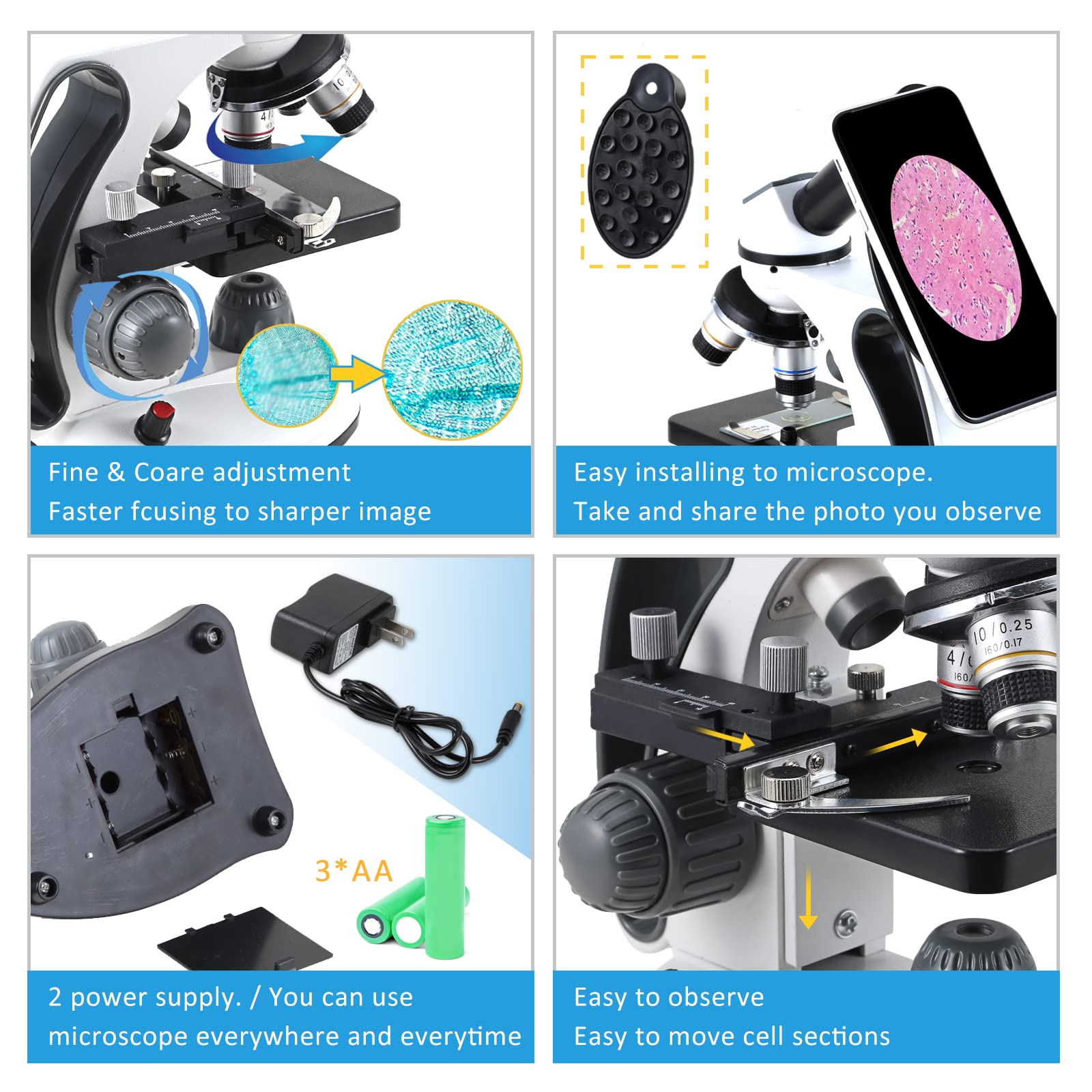 Crspexil 40X-2000X Microscopes for Kids Students Adults, with Microscope Prepared Slides 30p, 2.0 mp Camera, Microscope Accessories, Phone Adapter, Microscopes for School Laboratory Home Education
