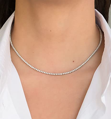 ISAAC WOLF (12-140 Carats) 14k Gold Over Sterling Silver Moissanite Classic Tennis Chain Necklace (4mm-17 Inch-26ct, White Gold Plated)