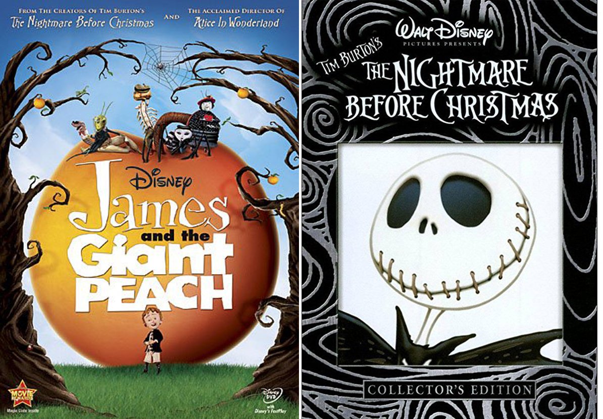 The Nightmare Before Christmas DVD & James and the Giant Peach Tim Burton Disney Animated Movie Set Bundle