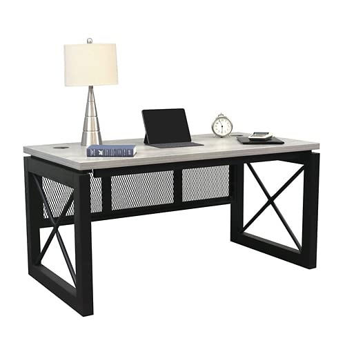 nbf signature series Urban Compact Desk - 60" W x 32" D Weathered Walnut Laminate Top/Black Accents