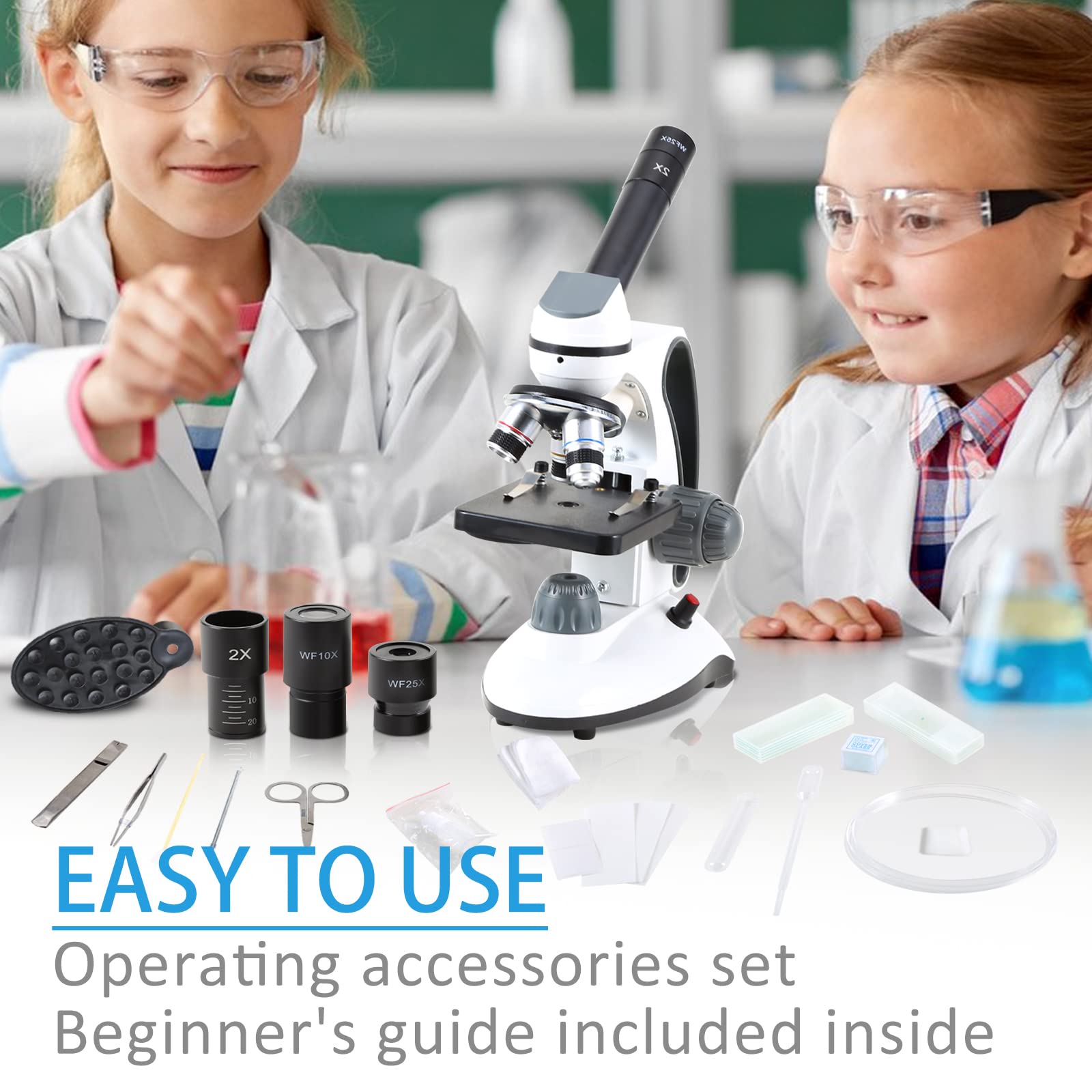 Crspexil 40X-2000X Microscopes for Kids Students Adults, with Microscope Prepared Slides 30p, 2.0 mp Camera, Microscope Accessories, Phone Adapter, Microscopes for School Laboratory Home Education