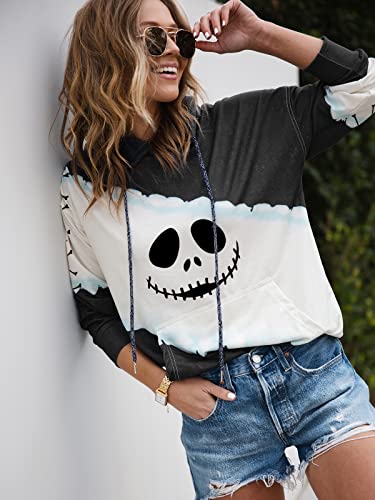 MORCHOY Womens Nightmare Before Christmas Sweatshirt, Tie Dye Style Jack Skellington Shirts Hoodie for Women (X-Xmas-Skellington, S)