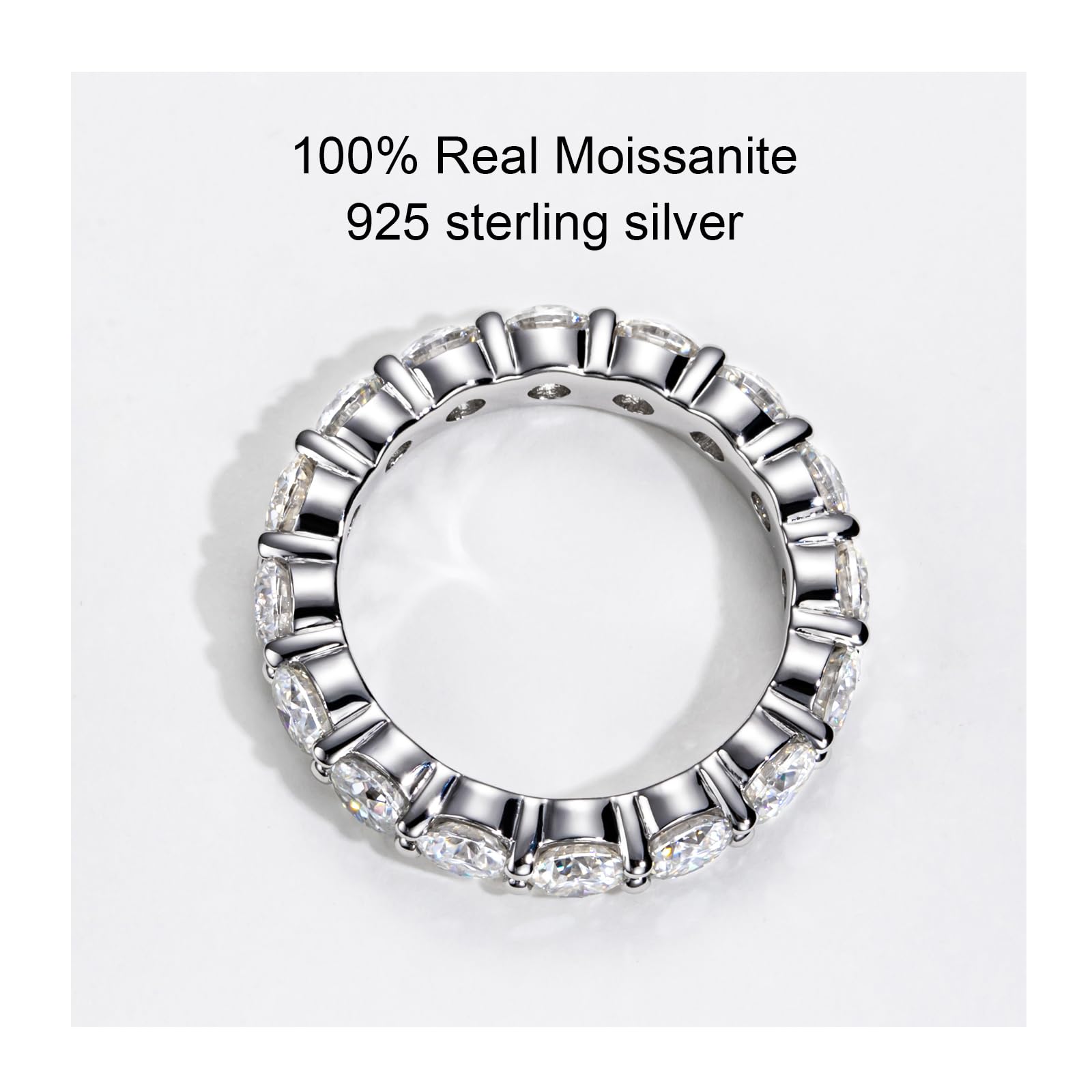Yeesoth Moissanite Eternity Ring, 5cttw D Color VVS1 Lab Created Diamond 18K White Gold Plated Silver Engagement Wedding Bands for Women (6.5)