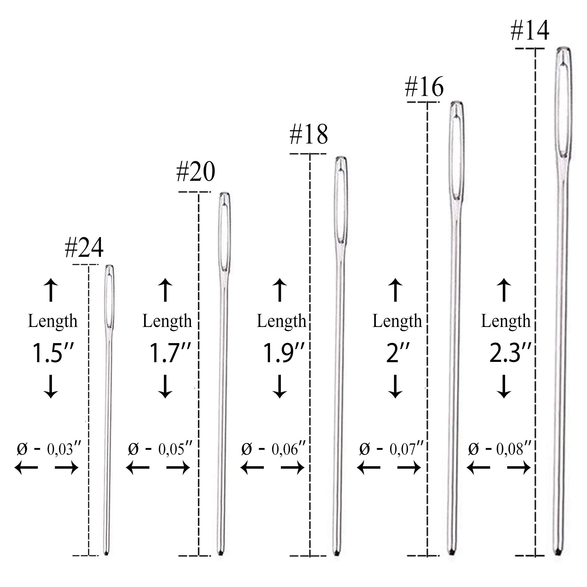 Tapestry Needles Five Sizes 14, 16, 18, 20, 24 - Large Eye Blunt Needles 25 Pcs for Cross Stich and More