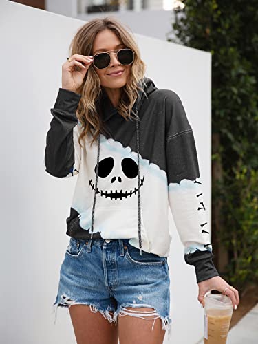 MORCHOY Womens Nightmare Before Christmas Sweatshirt, Tie Dye Style Jack Skellington Shirts Hoodie for Women (X-Xmas-Skellington, S)