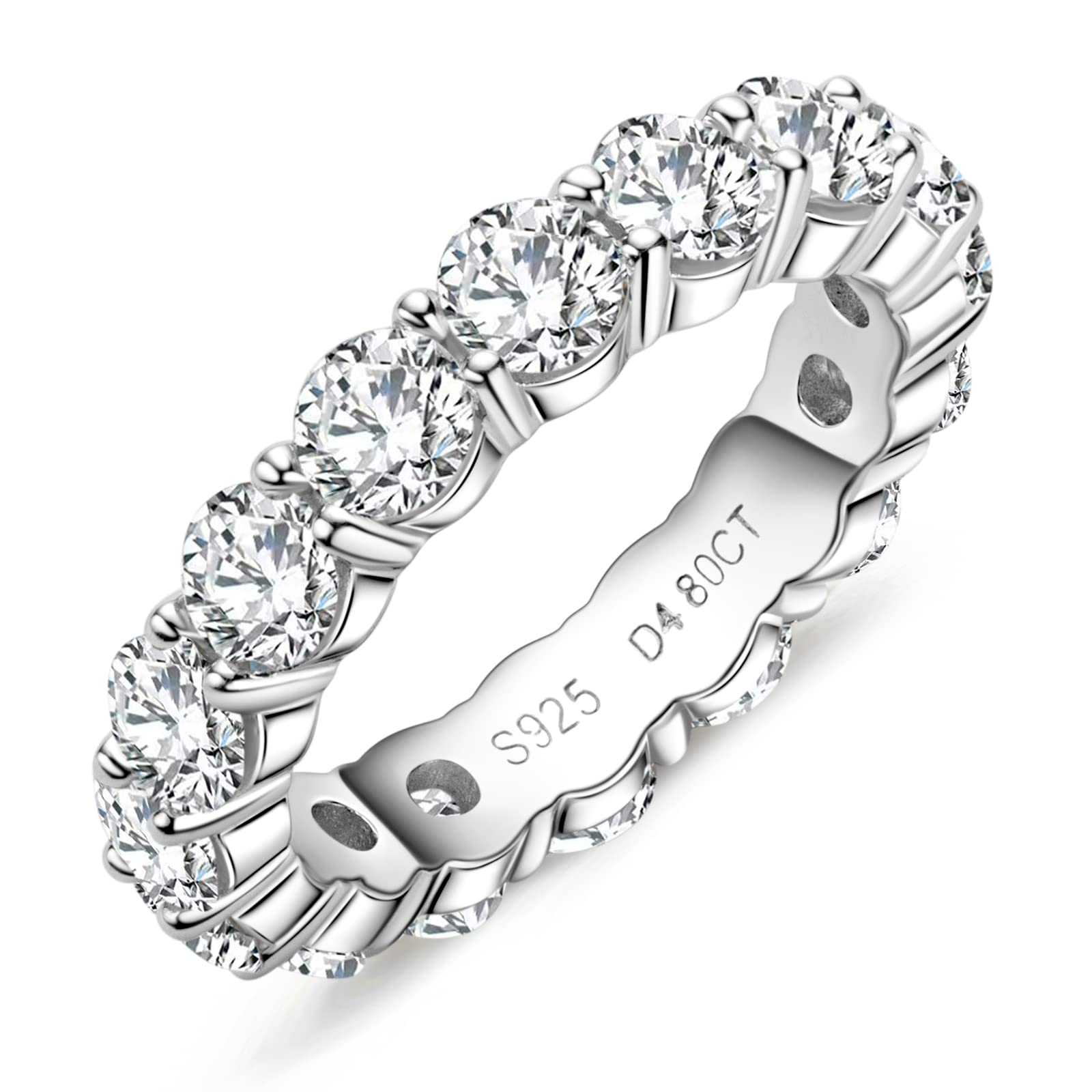 Yeesoth Moissanite Eternity Ring, 5cttw D Color VVS1 Lab Created Diamond 18K White Gold Plated Silver Engagement Wedding Bands for Women (6.5)