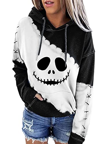 MORCHOY Womens Nightmare Before Christmas Sweatshirt, Tie Dye Style Jack Skellington Shirts Hoodie for Women (X-Xmas-Skellington, S)