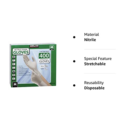 Kirkland Signature DnRbYi Nitrile Exam Multi-Purpose Medium Gloves Latex-Free, 400 Count, (467120)