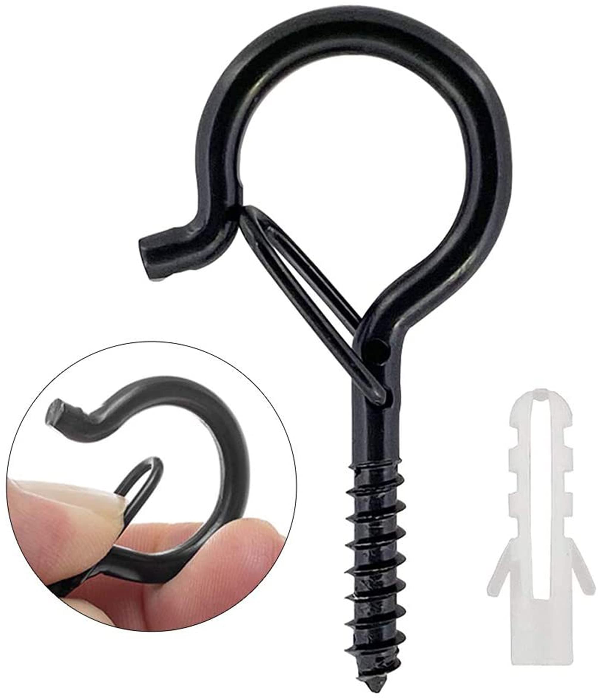 Wasnton 10 Pcs Q-Hanger Screw Hooks with Safety Buckle Design,Wall Mount 2.2 Inch Ceiling Hooks for Hanging Plants Outdoor Wire Fairy Hangers Lights and Party