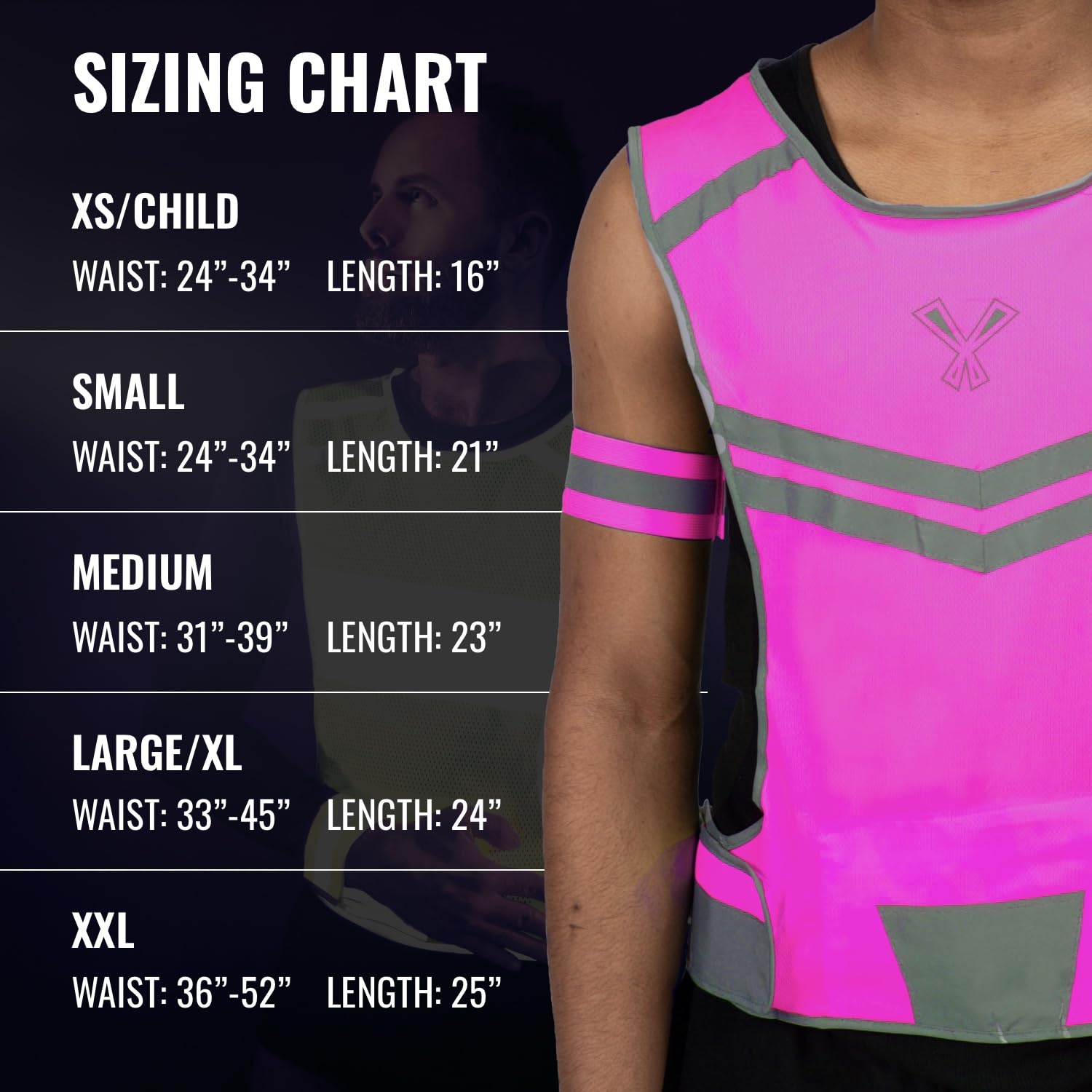 247 Viz Running Reflective Vest with Inside Pocket and 2 Bands, High Visibility Reflective Running Gear Safety Vest Straps for Men Women Kids for Night Running Walking Cycling
