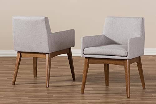 Baxton Studio Nexus Mid-Century Modern Walnut Wood Finishing Greyish Beige Fabric Dining Armchair