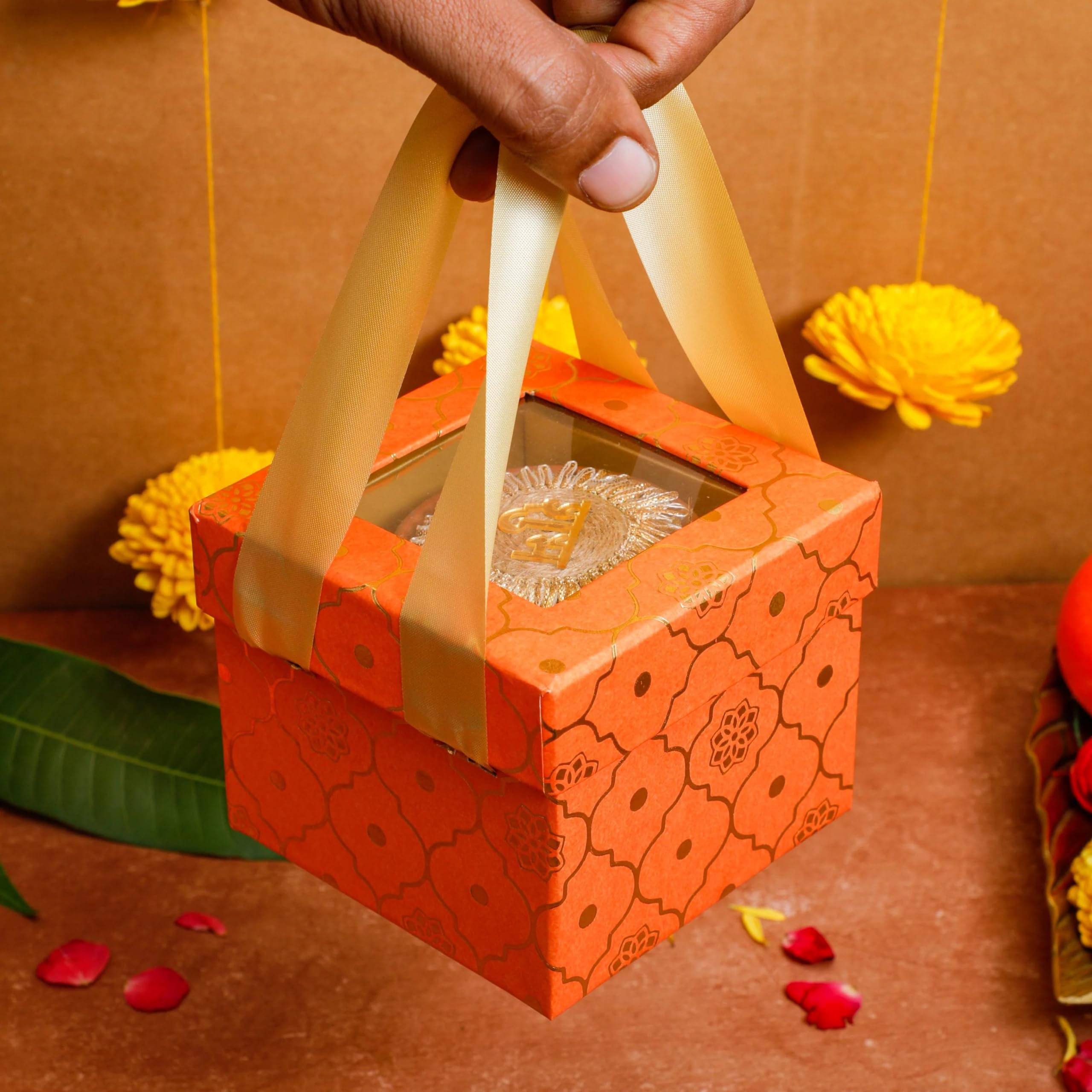 Printed Gift Packing Boxes for Indian Sweets, Cookies, Goodies, Mithai, Candy, Gift Boxes - Cardboard Kraft Paper Box - Handmade Bulk Mithai Box, Favor Boxes for Wedding, Pooja - 4x4 Inch (Pack of 4)