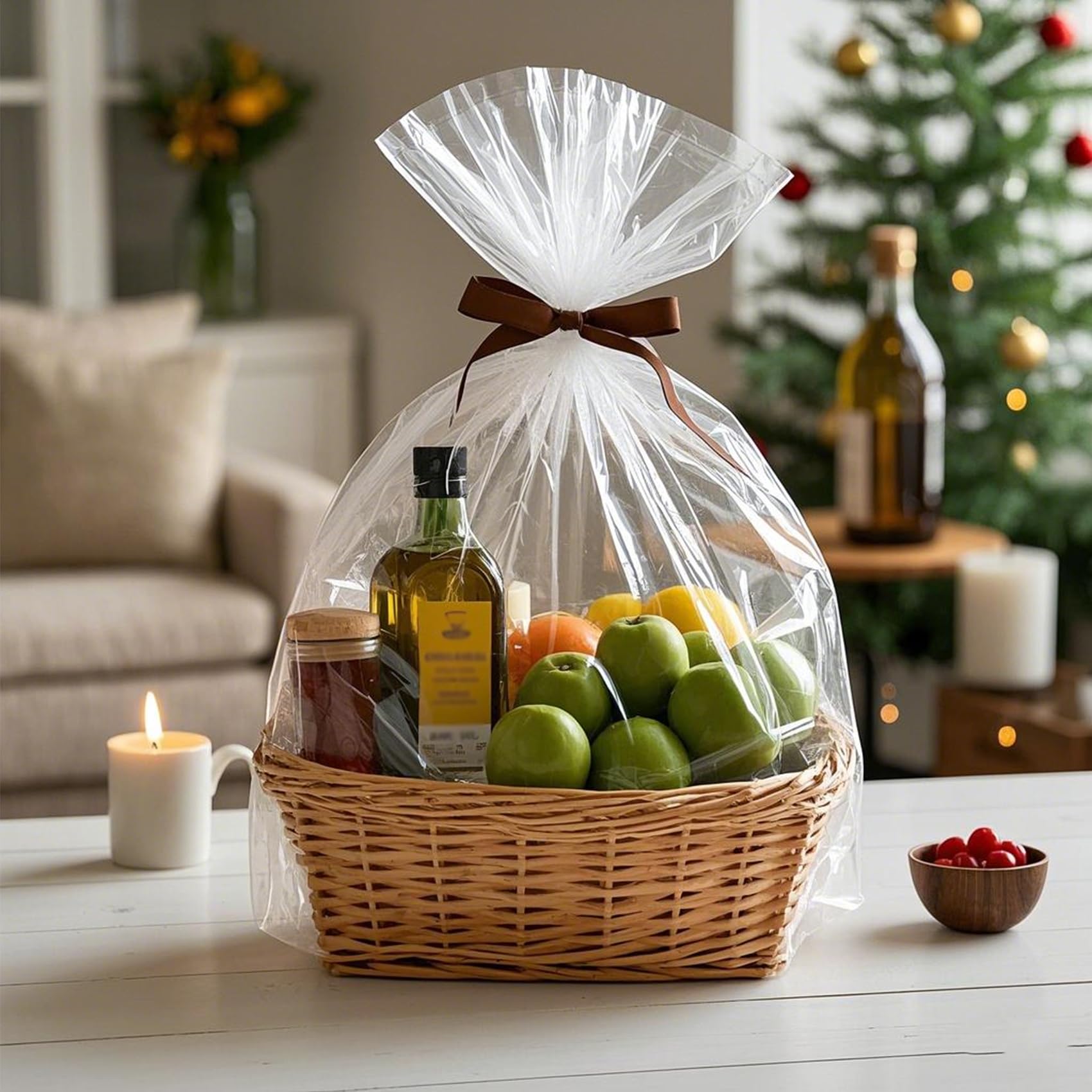 Morepack Large Cellophane Bags,24x30 Inch Cellophane Wrap for Gift Baskets,10Pcs Clear Basket Bags
