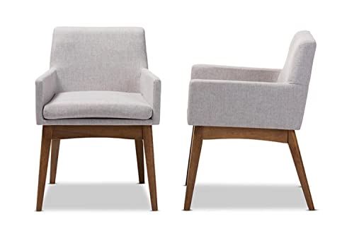 Baxton Studio Nexus Mid-Century Modern Walnut Wood Finishing Greyish Beige Fabric Dining Armchair