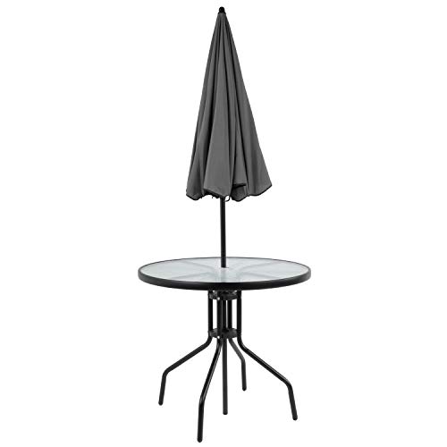 Flash Furniture Nantucket 6 Piece Patio Garden Table Set - Umbrella Table - Set of 4 Black Folding Chairs